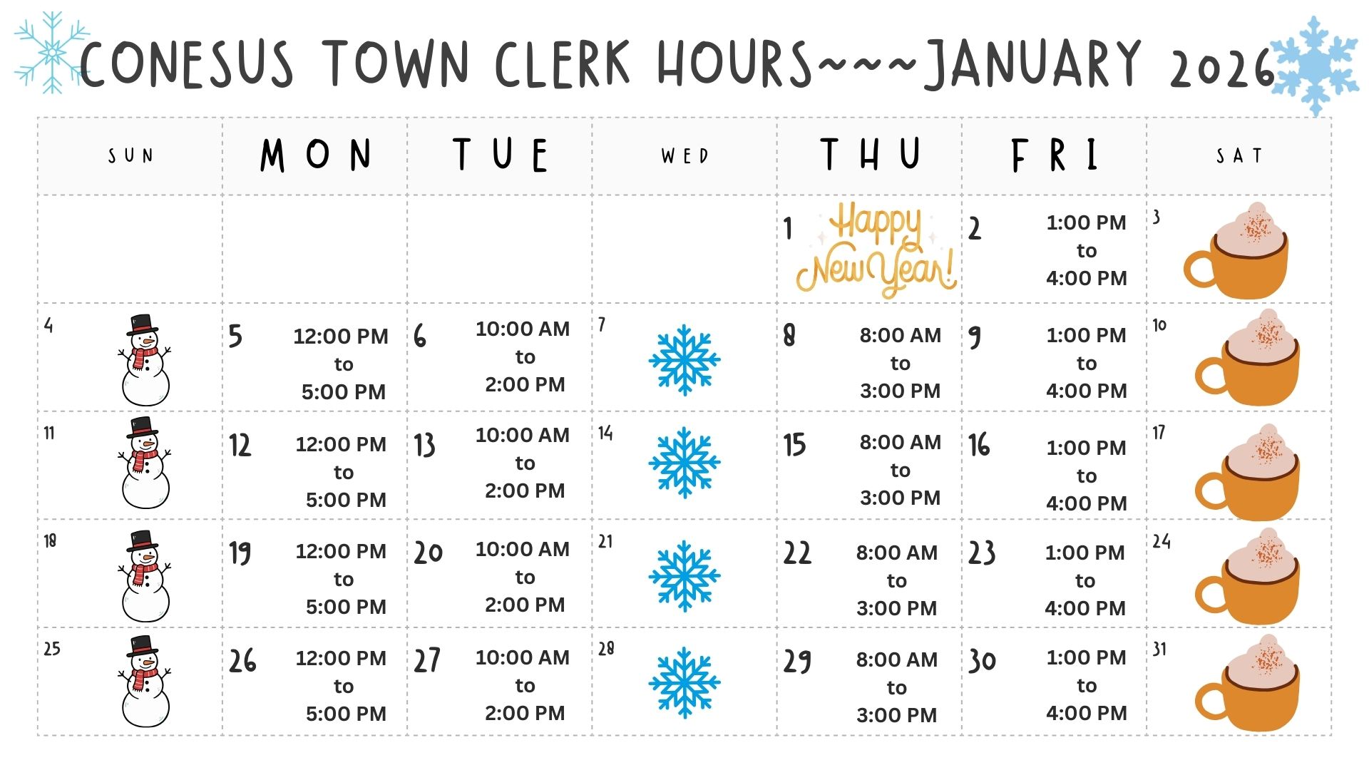 January Town Clerk Open Office Hours – Town of Conesus